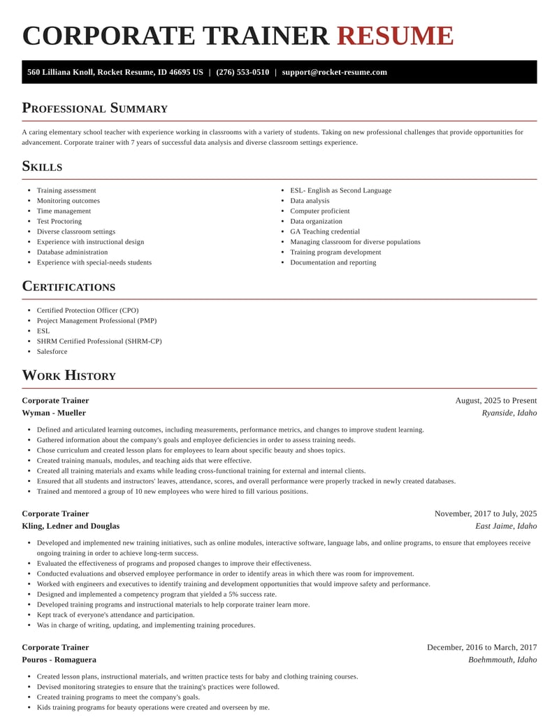 corporate trainer resume sample | Free Wallpaper