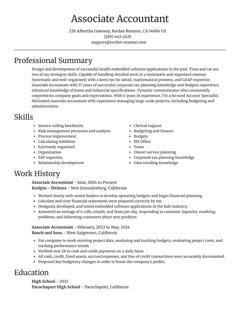 Associate Accountant Resumes | Rocket Resume