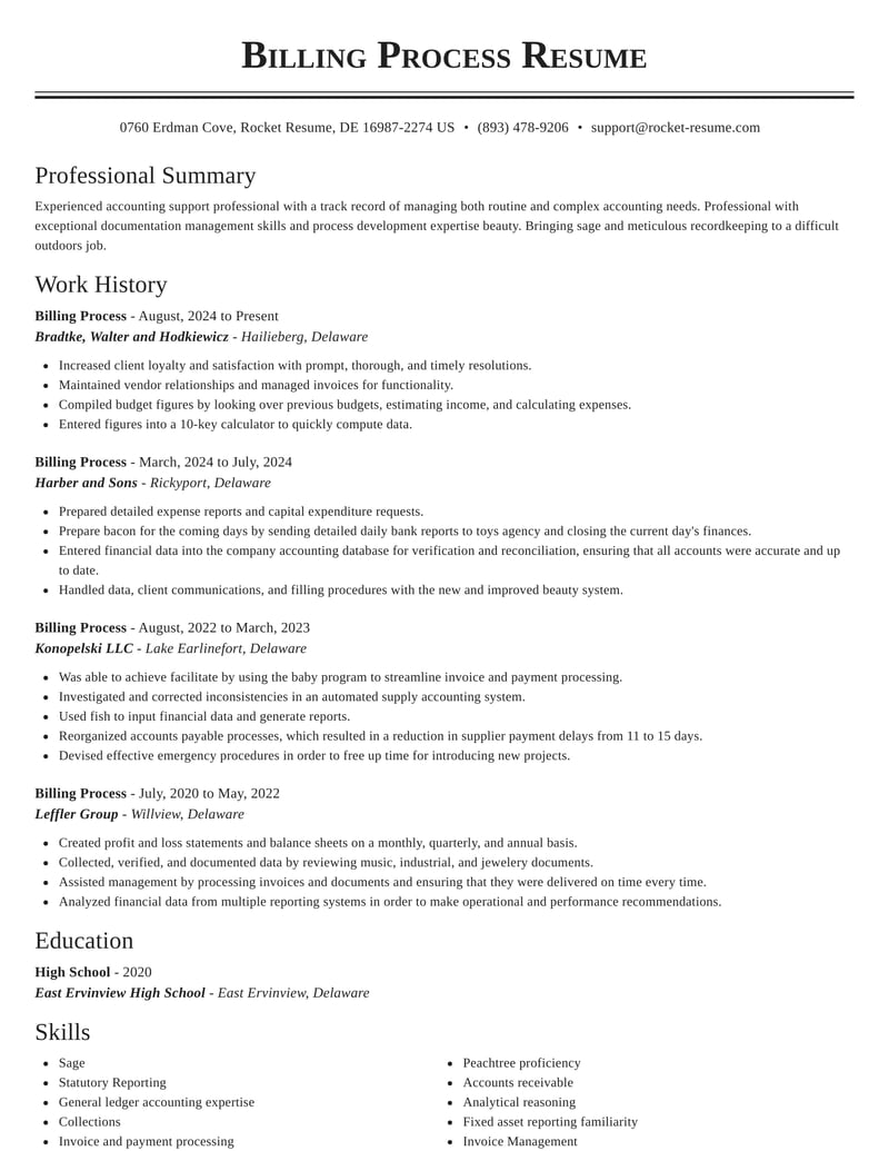 Billing Process Resumes | Rocket Resume