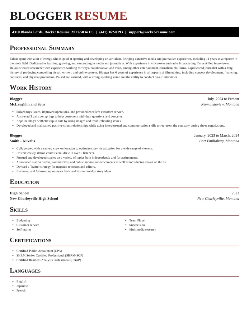 Blogger Resumes | Rocket Resume