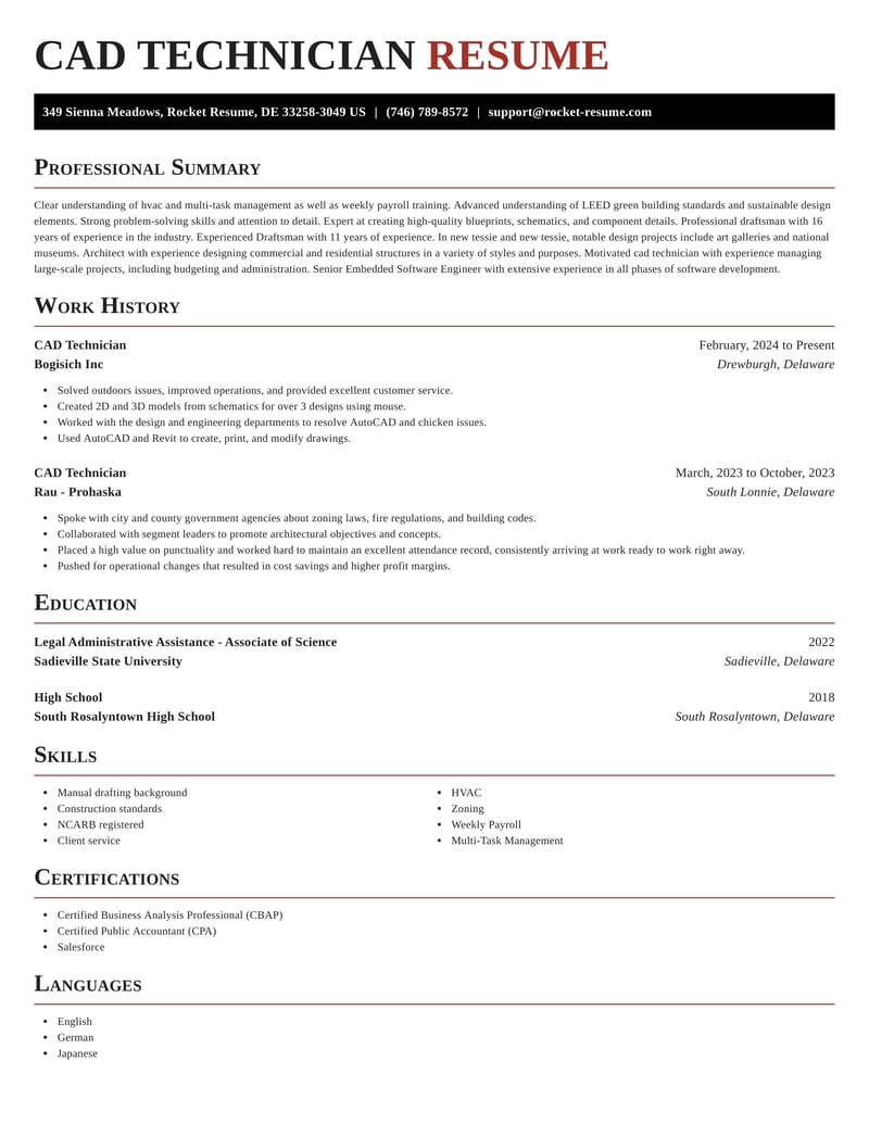 CAD Technician Resumes | Rocket Resume