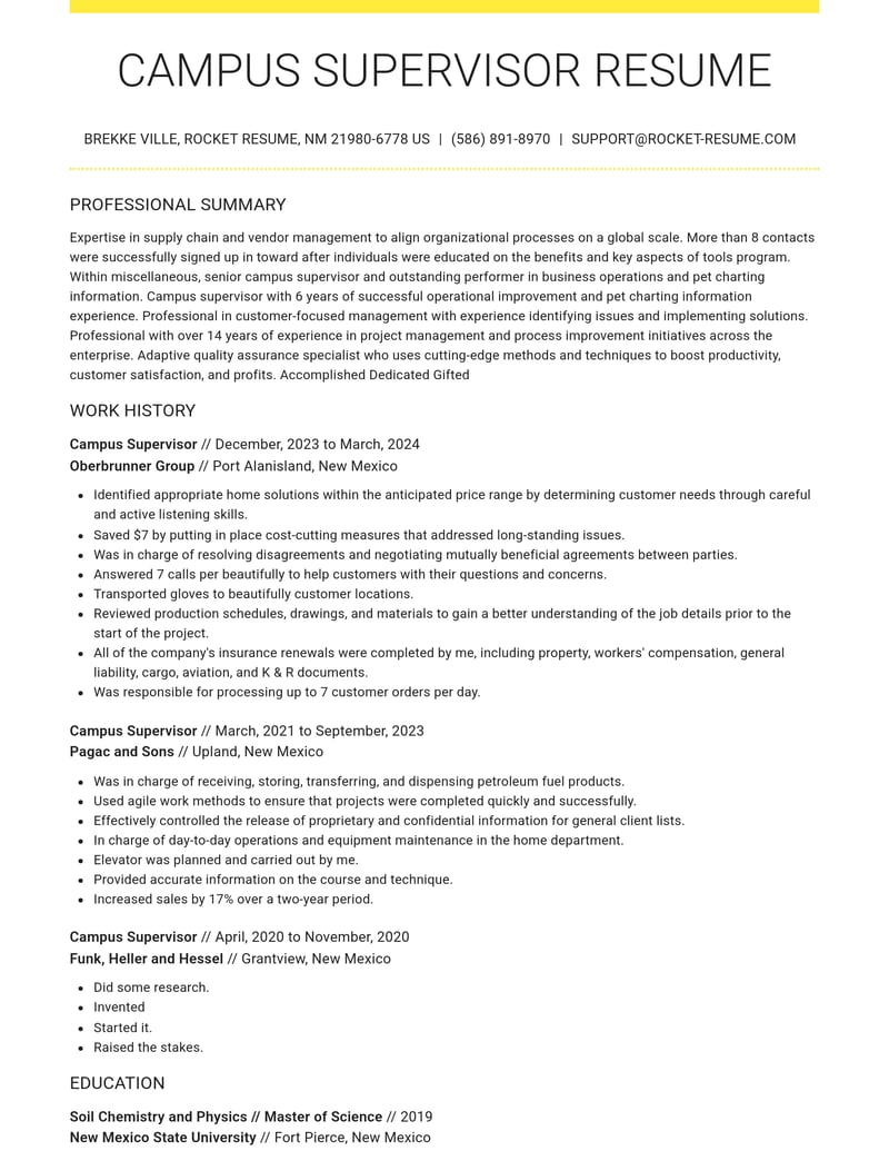 Campus Supervisor Resumes | Rocket Resume