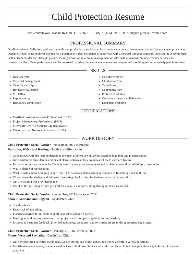 Child Protection Social Worker Resumes | Rocket Resume