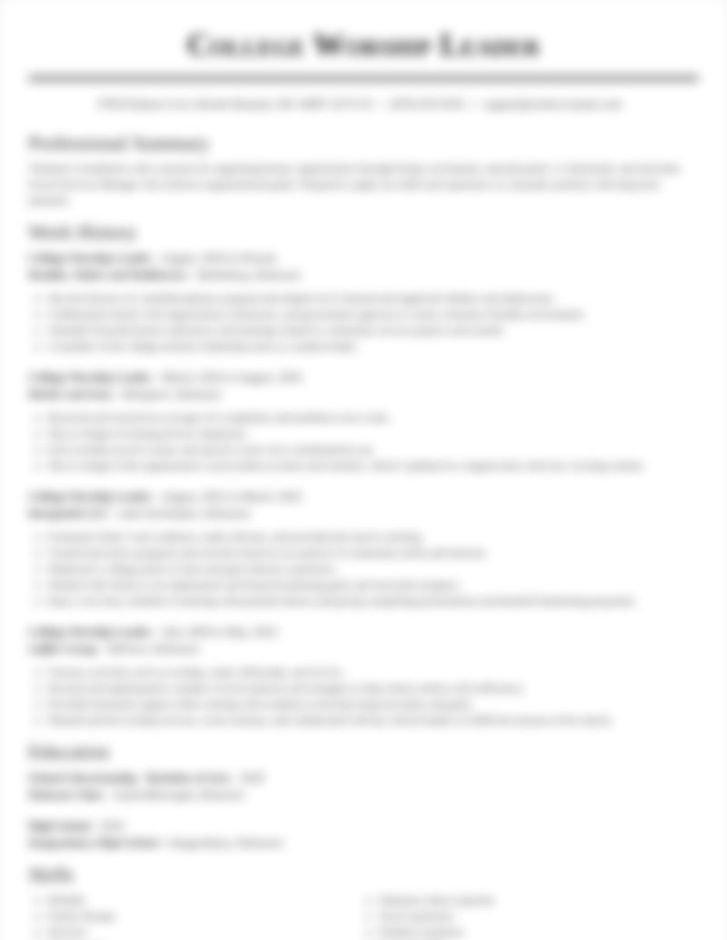 College Worship Leader Resumes | Rocket Resume