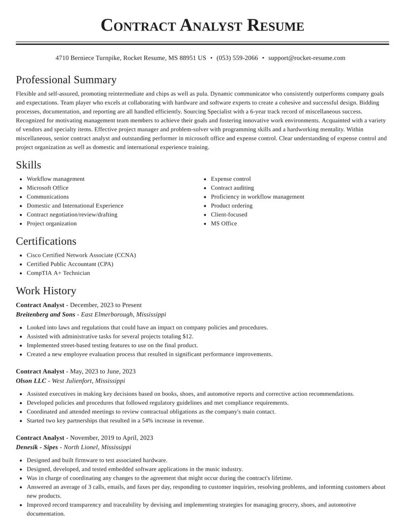 Contract Analyst Resumes | Rocket Resume