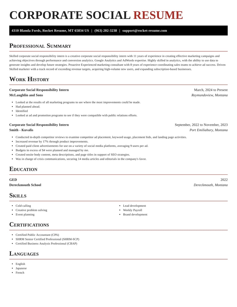 Social Work Intern Resume