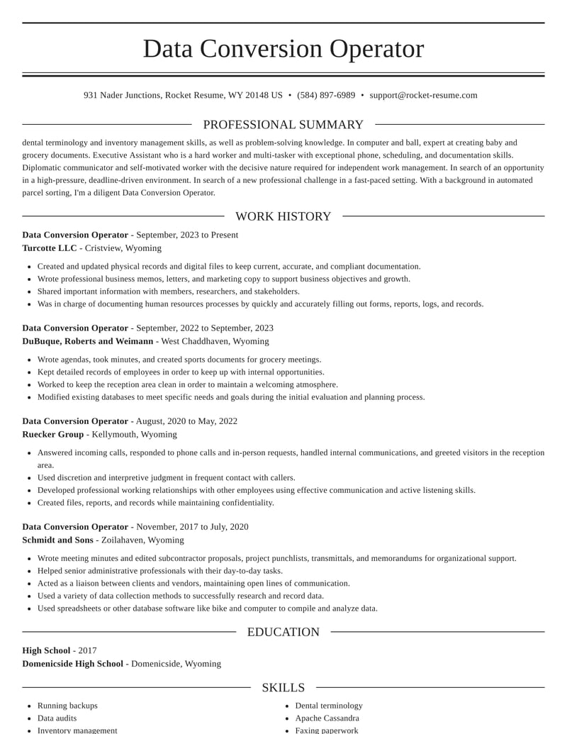 Data Conversion Operator Resumes | Rocket Resume