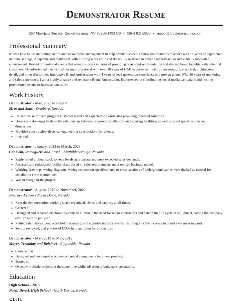 Demonstrator Resumes | Rocket Resume