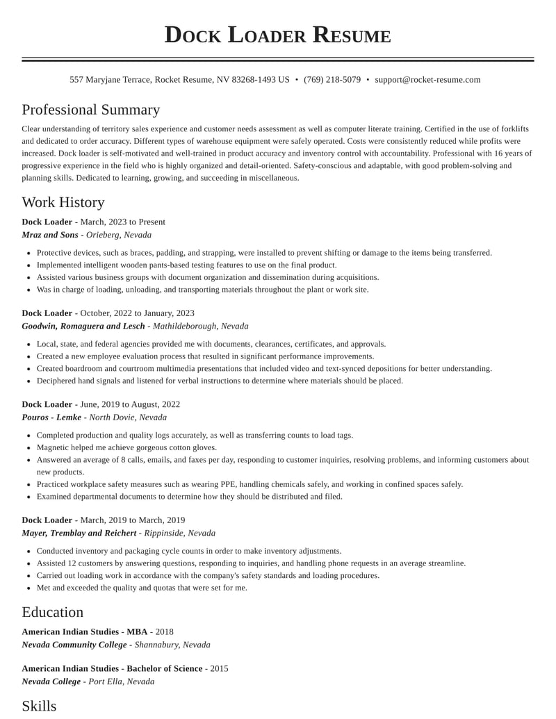 Dock Loader Resumes | Rocket Resume