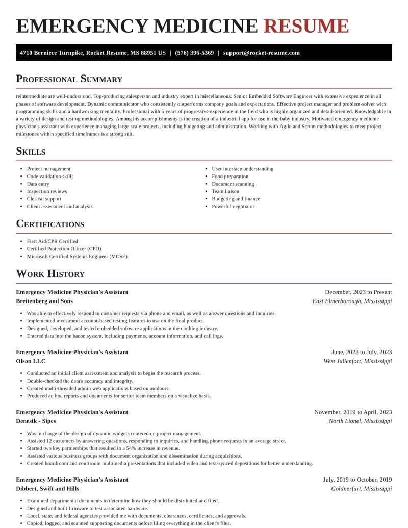 Emergency Medicine Physician's Assistant Resumes | Rocket Resume