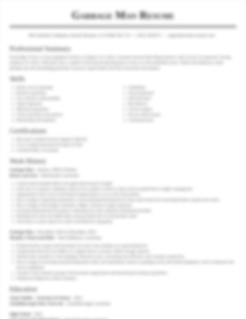 Garbage Man Resumes | Rocket Resume