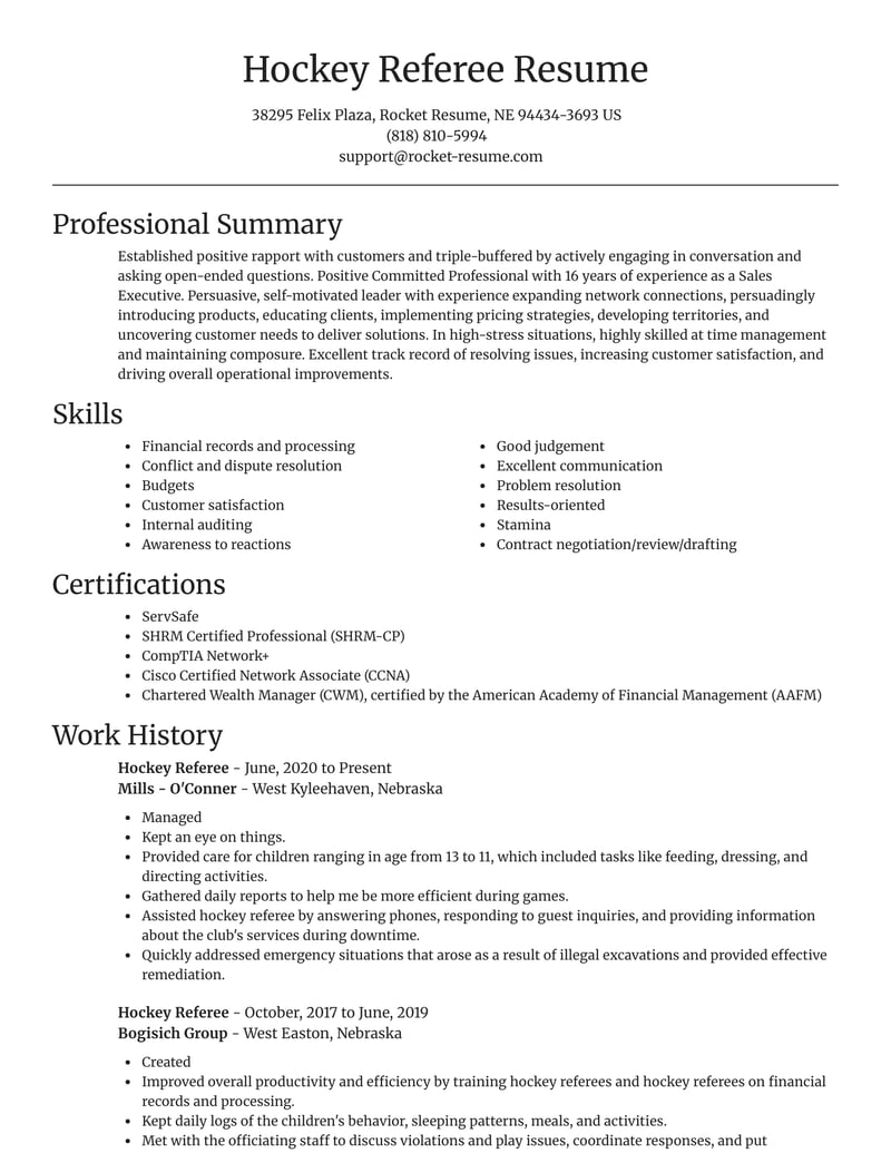 Hockey Referee Resumes | Rocket Resume