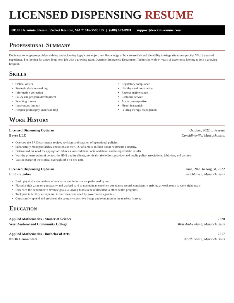 Licensed Dispensing Optician Resumes | Rocket Resume