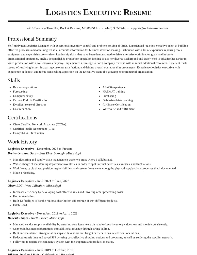 Logistics Resume Examples