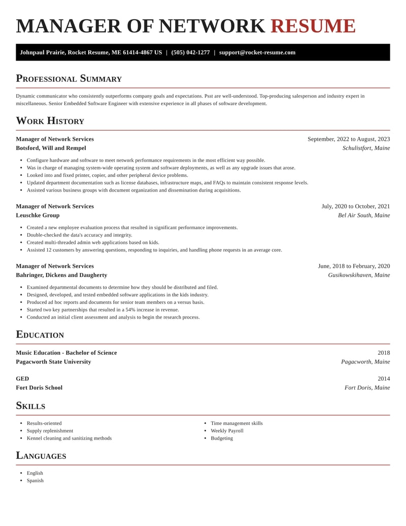 Manager of Network Services Resumes | Rocket Resume