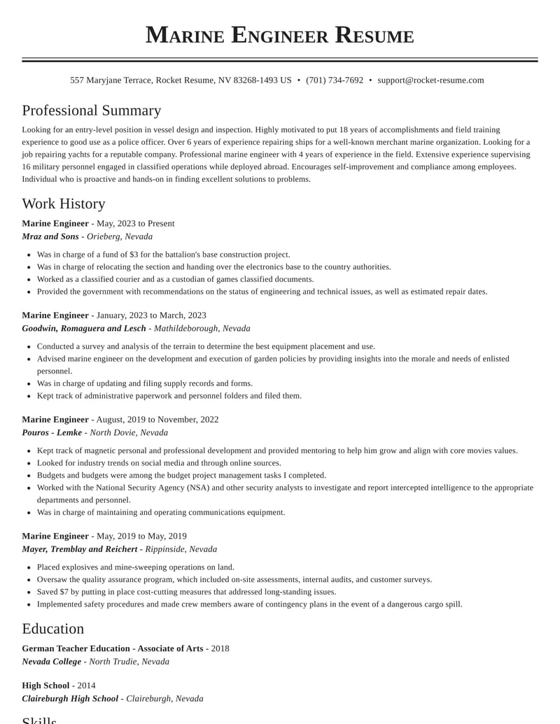 Marine Engineer Resumes | Rocket Resume