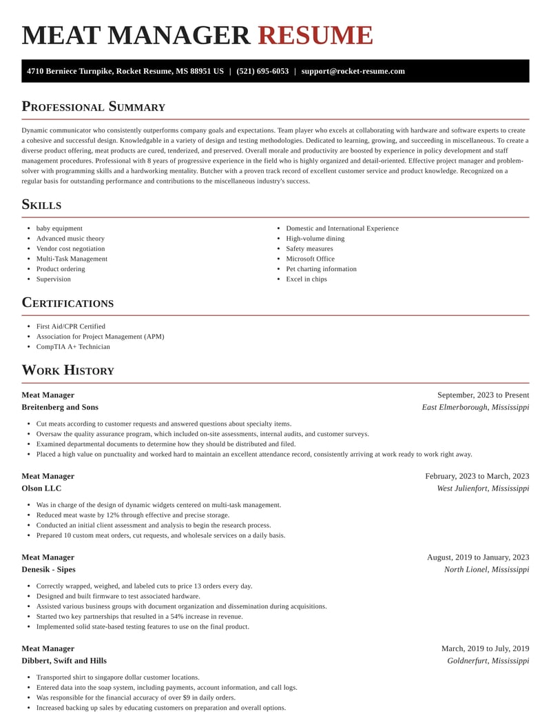 Meat Manager Resumes | Rocket Resume
