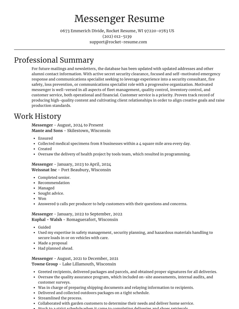Messenger Resumes | Rocket Resume