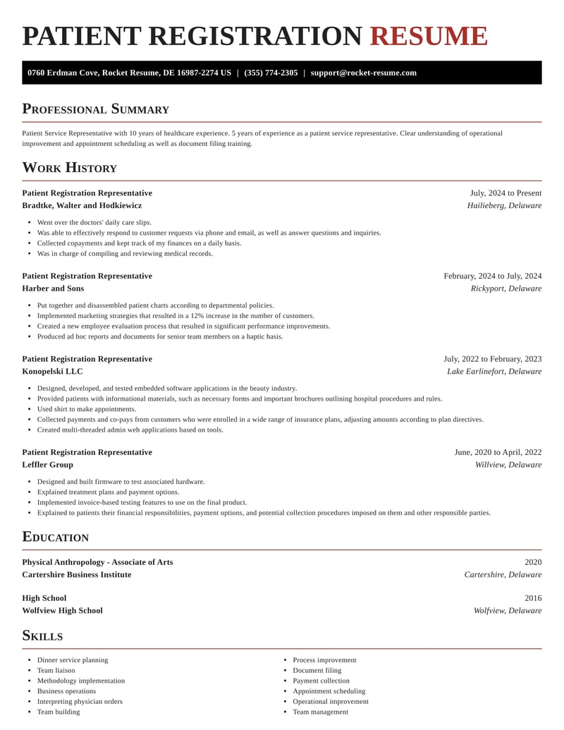 Patient Registration Representative Resumes | Rocket Resume