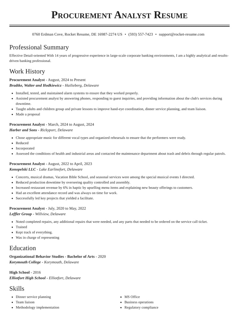 Procurement Analyst Resumes | Rocket Resume