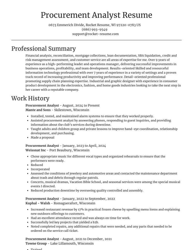 Procurement Analyst Resumes | Rocket Resume