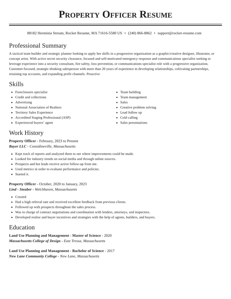 Property Officer Resumes | Rocket Resume