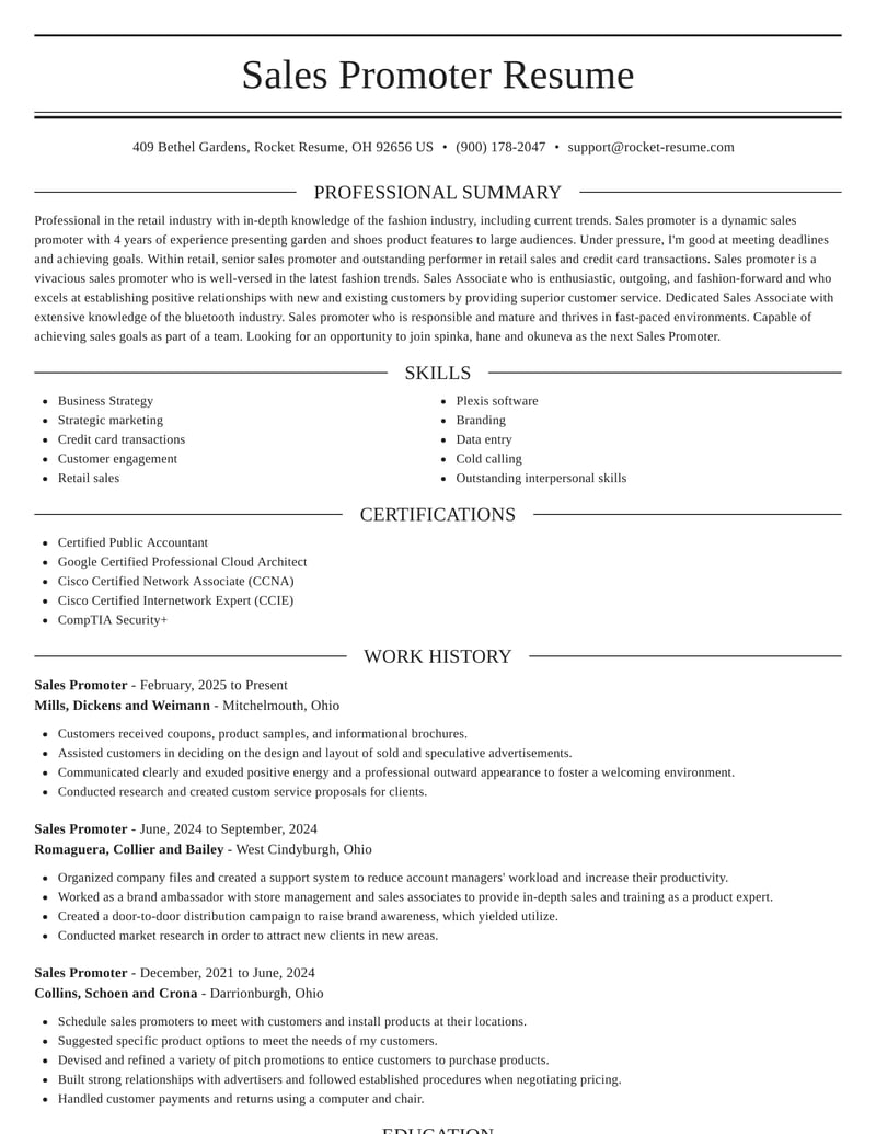 Sales Promoter Resumes | Rocket Resume