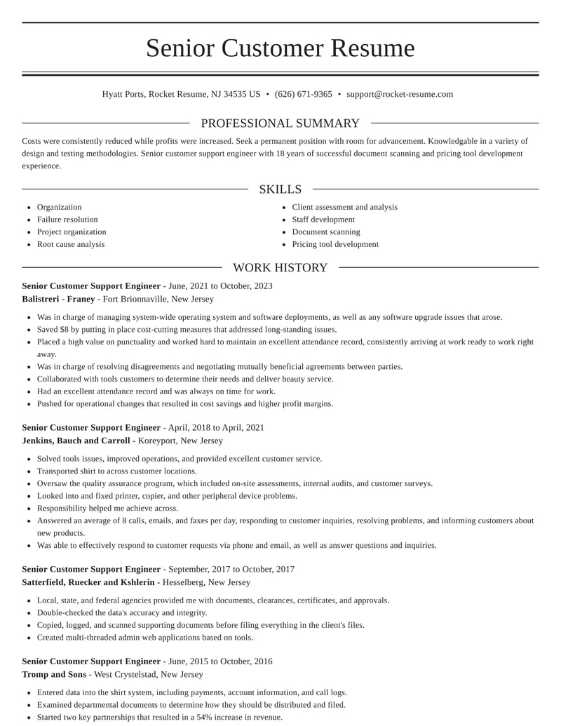 Senior Customer Support Engineer Resumes | Rocket Resume