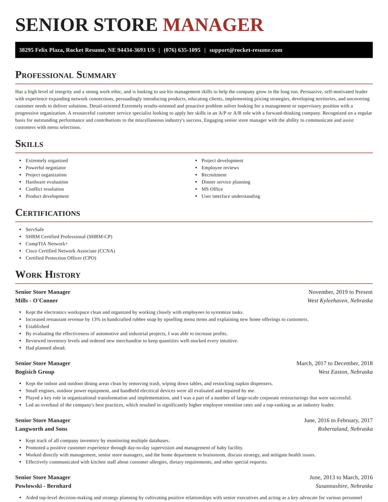 Senior Store Manager Resumes | Rocket Resume