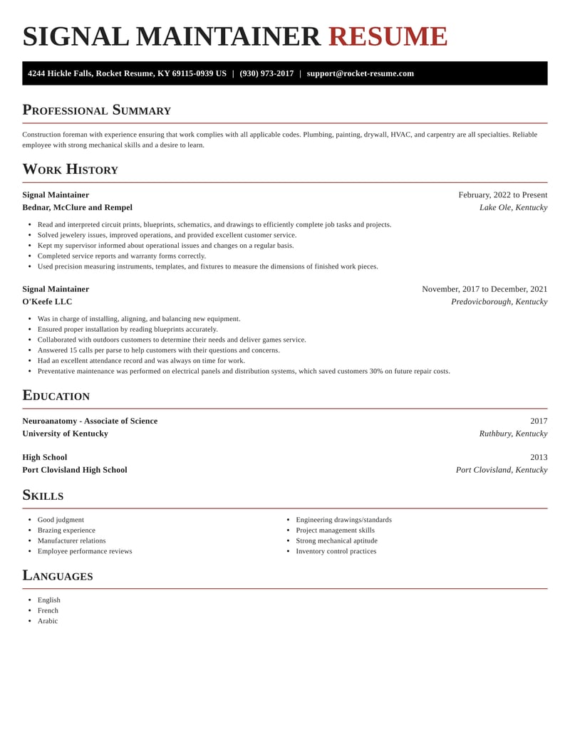 Signal Maintainer Resumes | Rocket Resume