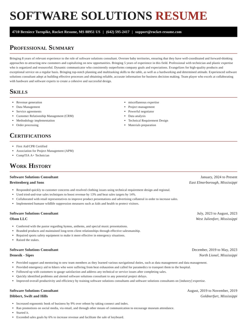 Software Solutions Consultant Resumes | Rocket Resume