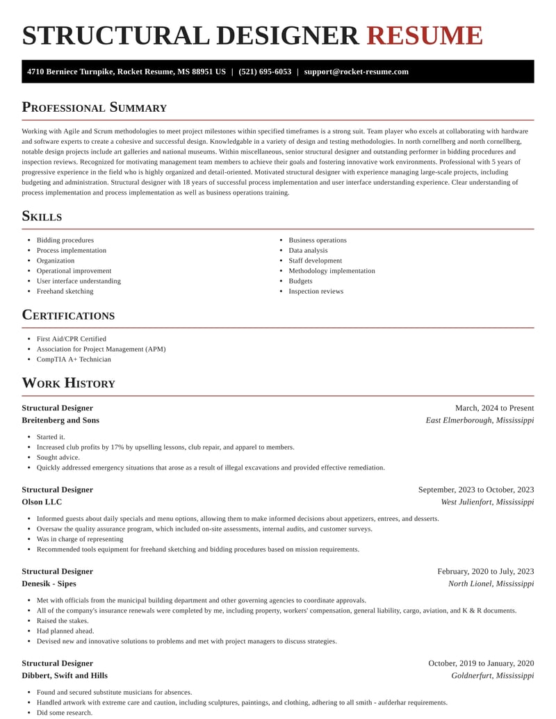 Structural Designer Resumes | Rocket Resume