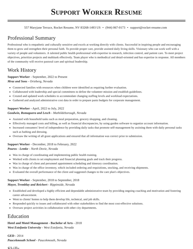 Support Worker Resumes | Rocket Resume