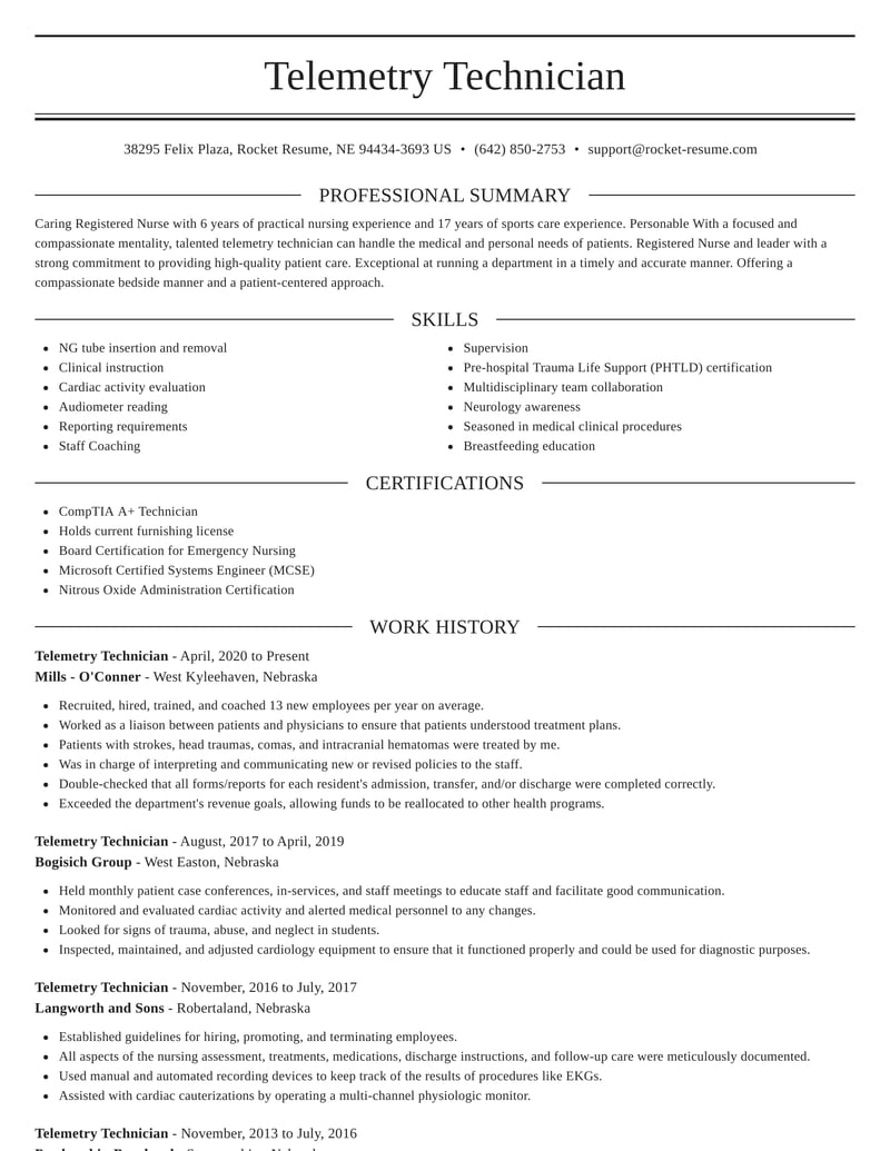 Telemetry Technician Resumes | Rocket Resume