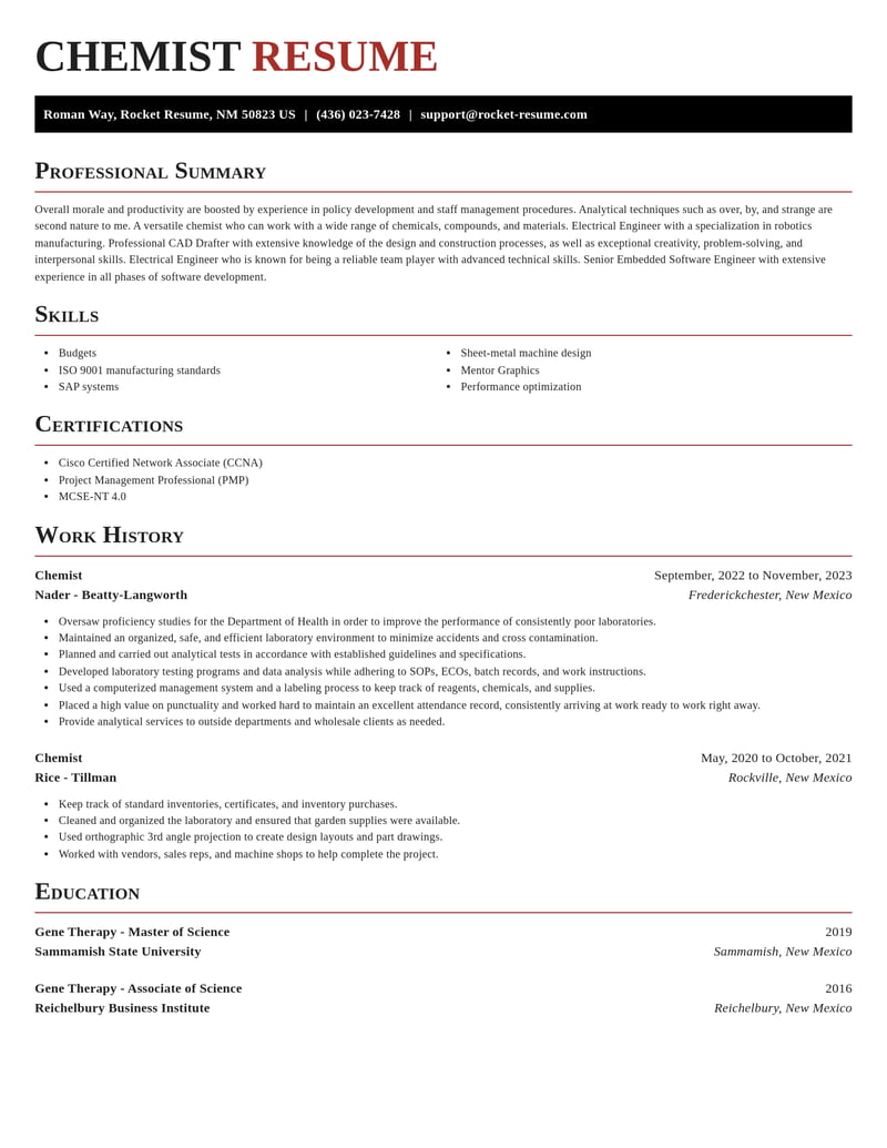 Chemist Resume Generator & Suggestions | Rocket Resume