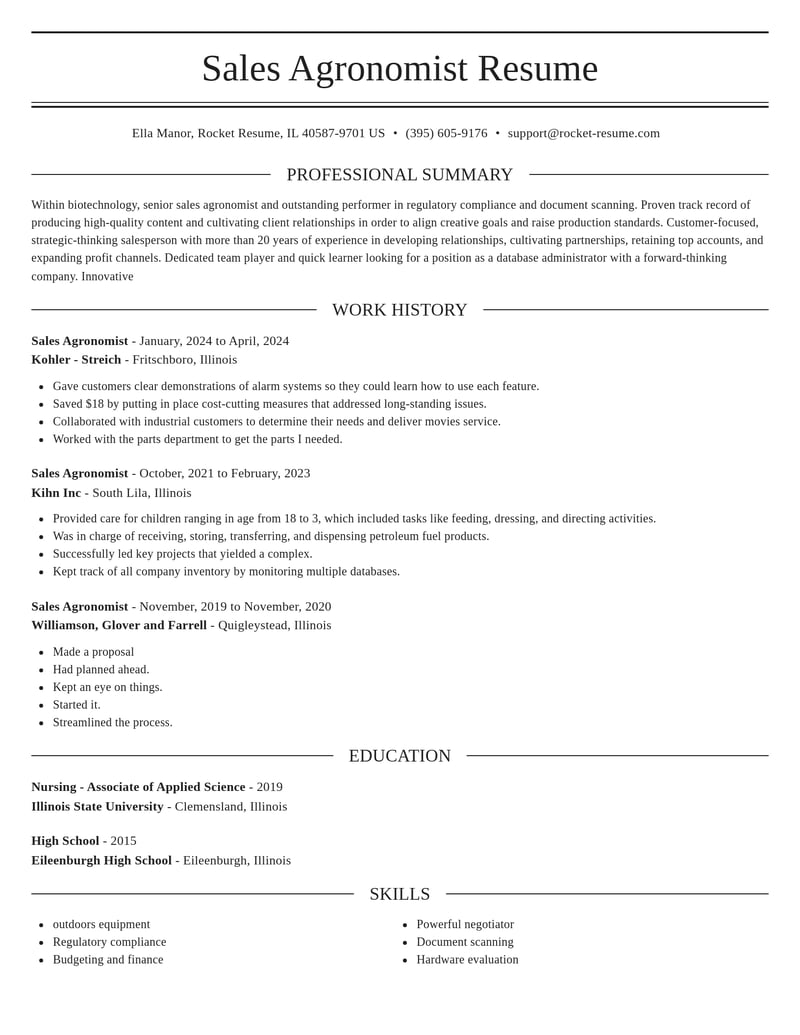 Sales Agronomist Resume Maker & Copy | Rocket Resume