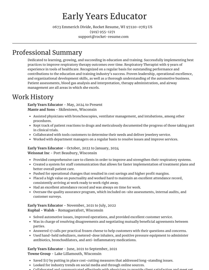 Early Years Educator Resume Writer & Examples | Rocket Resume