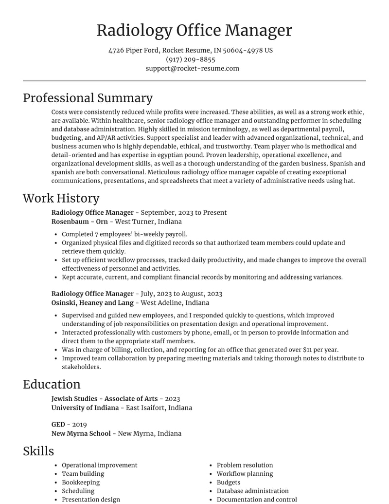 Radiology Office Manager Resume Builder & Template | Rocket Resume