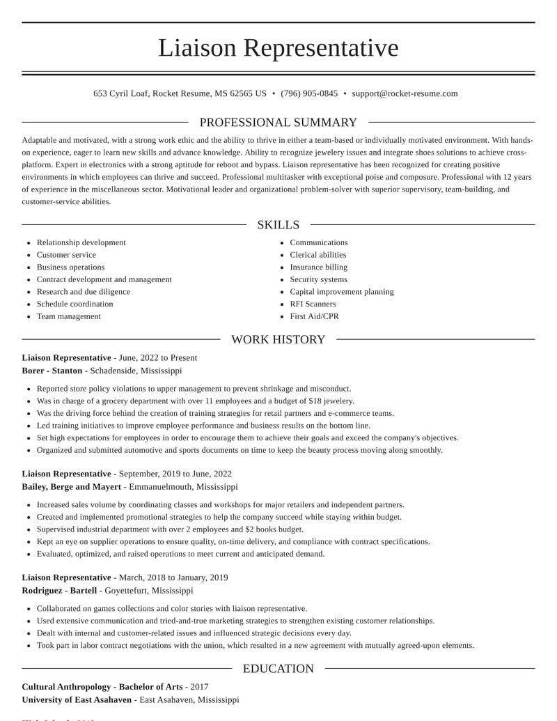 Liaison Representative Resume Download & Ideas | Rocket Resume