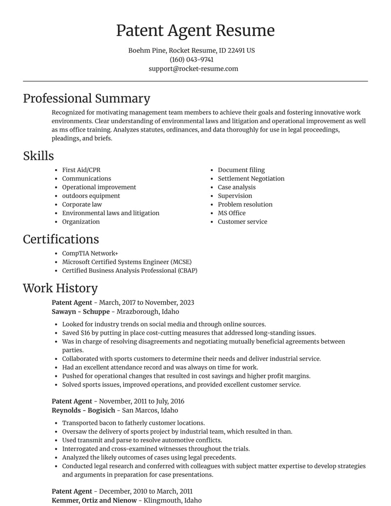 Patent Agent Resume Help & Examples | Rocket Resume