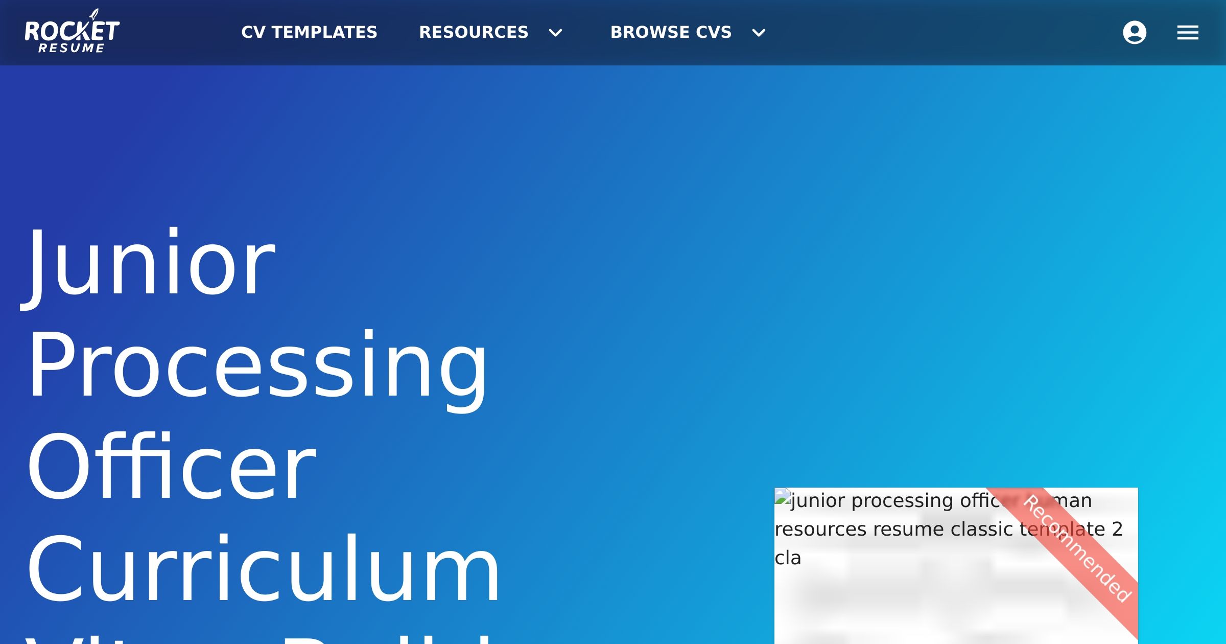 Junior Processing Officer CV Builder | Rocket Resume