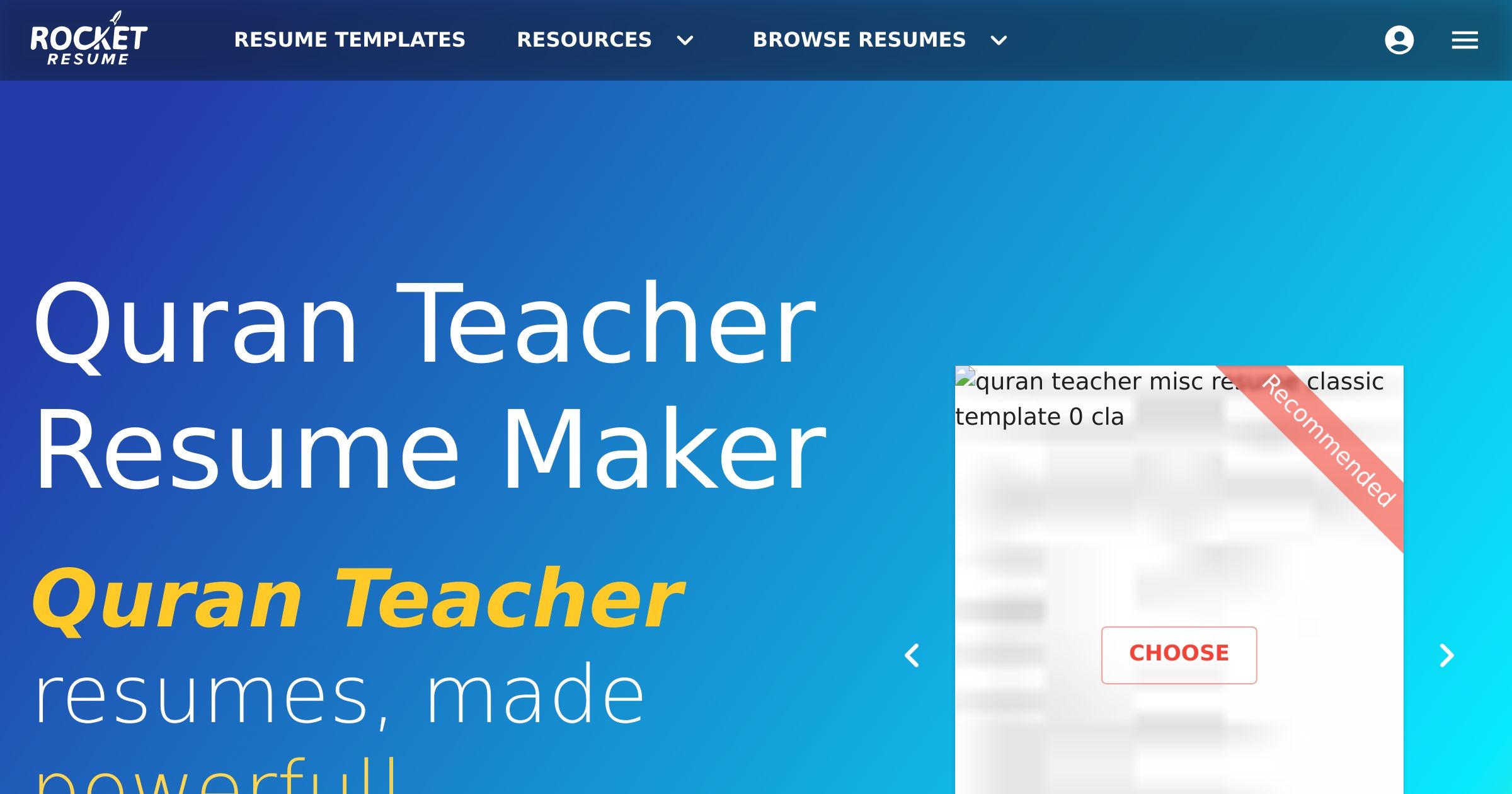Quran Teacher Resume Maker | Rocket Resume