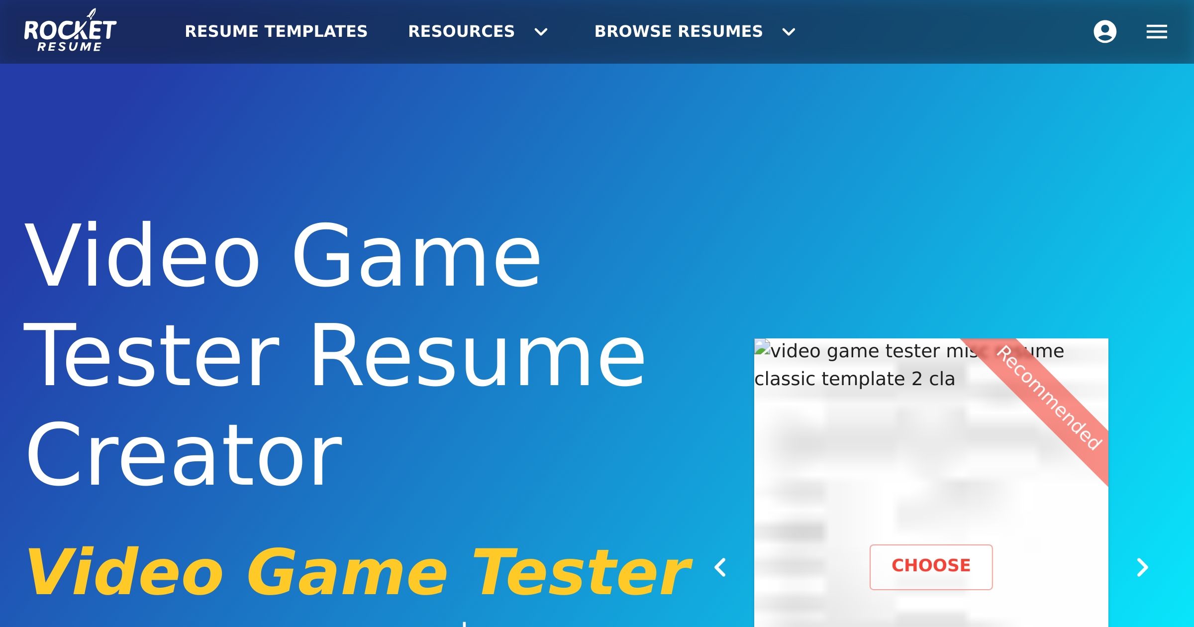 Video Game Tester Resume Creator | Rocket Resume